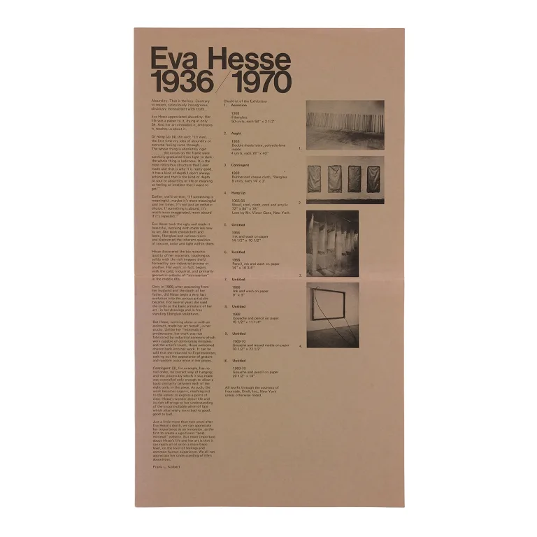 Eva Hesse 1936 / 1970 Memorial Exhibit Poster Detroit Institute of Arts ...