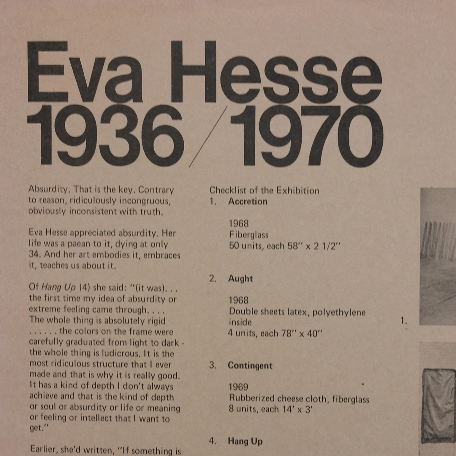 Eva Hesse 1936 / 1970 Memorial Exhibit Poster Detroit Institute of Arts ...
